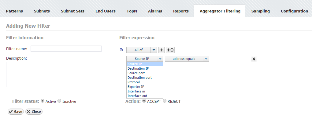 Filtering Settings (NFA) - NetVizura User Guide - NetVizura User Guide